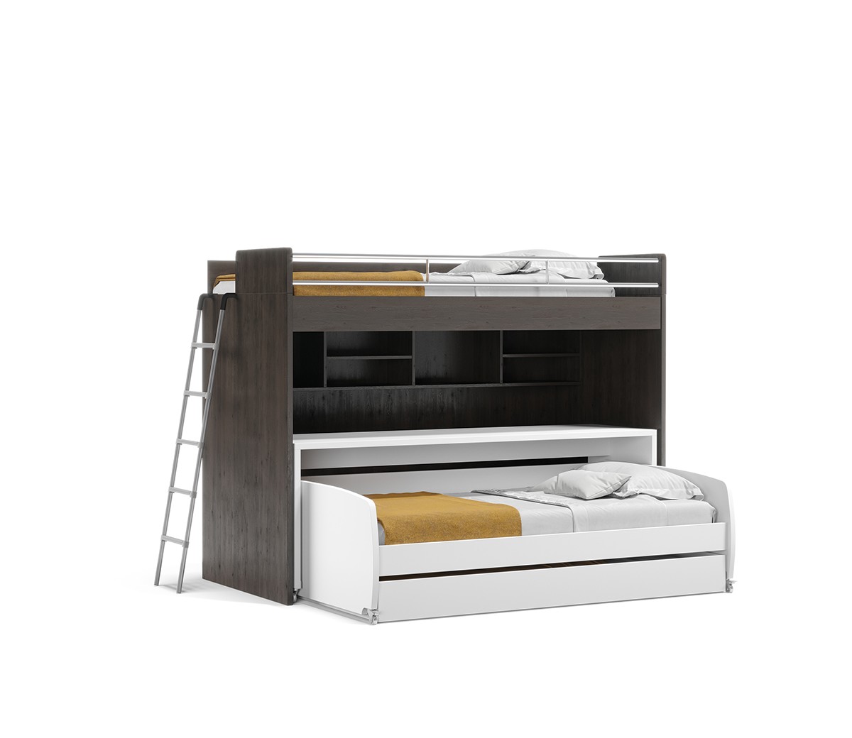 Twin over Twin XL Bunk Bed with Sofa, Desk and Trundle-Bel Mondo